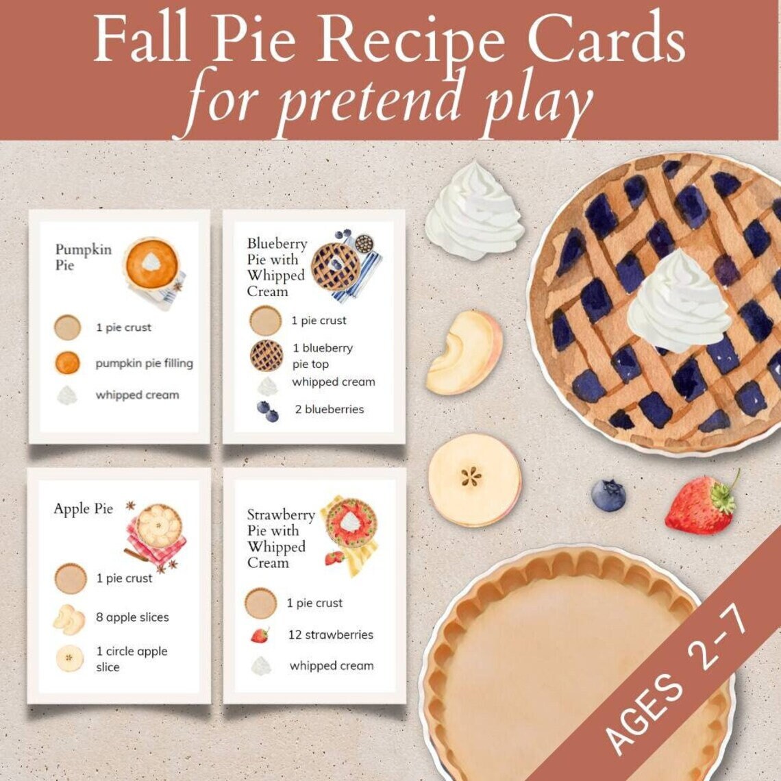 Fall Pie Recipe Pretend Dramatic Play Printable Thanksgiving Autumn ...