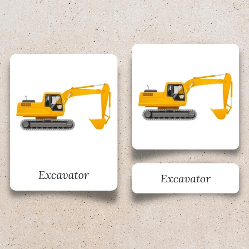 Construction Vehicle Flashcard Printable, Montessori 3 Part Cards for ...