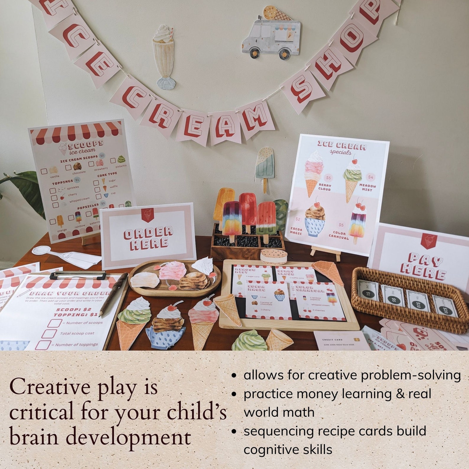 Ice Cream Shop Dramatic Play Printable, Restaurant Pretend Play Gift ...