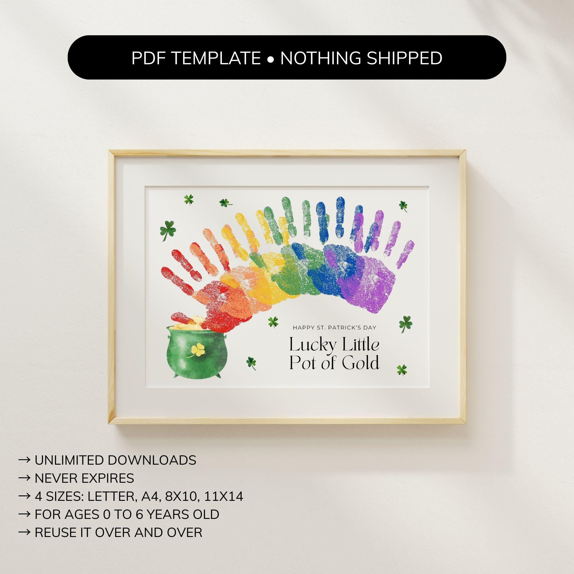 Pot of Gold Rainbow Handprint Art Printable, St Patricks Day Hand Print ...
