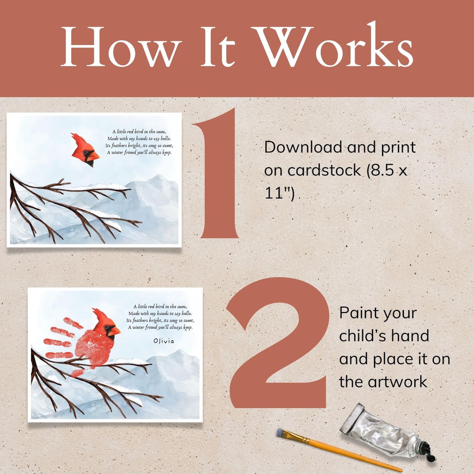 Cardinal Handprint Art Toddler, Hello Winter Handprint Craft Template ...