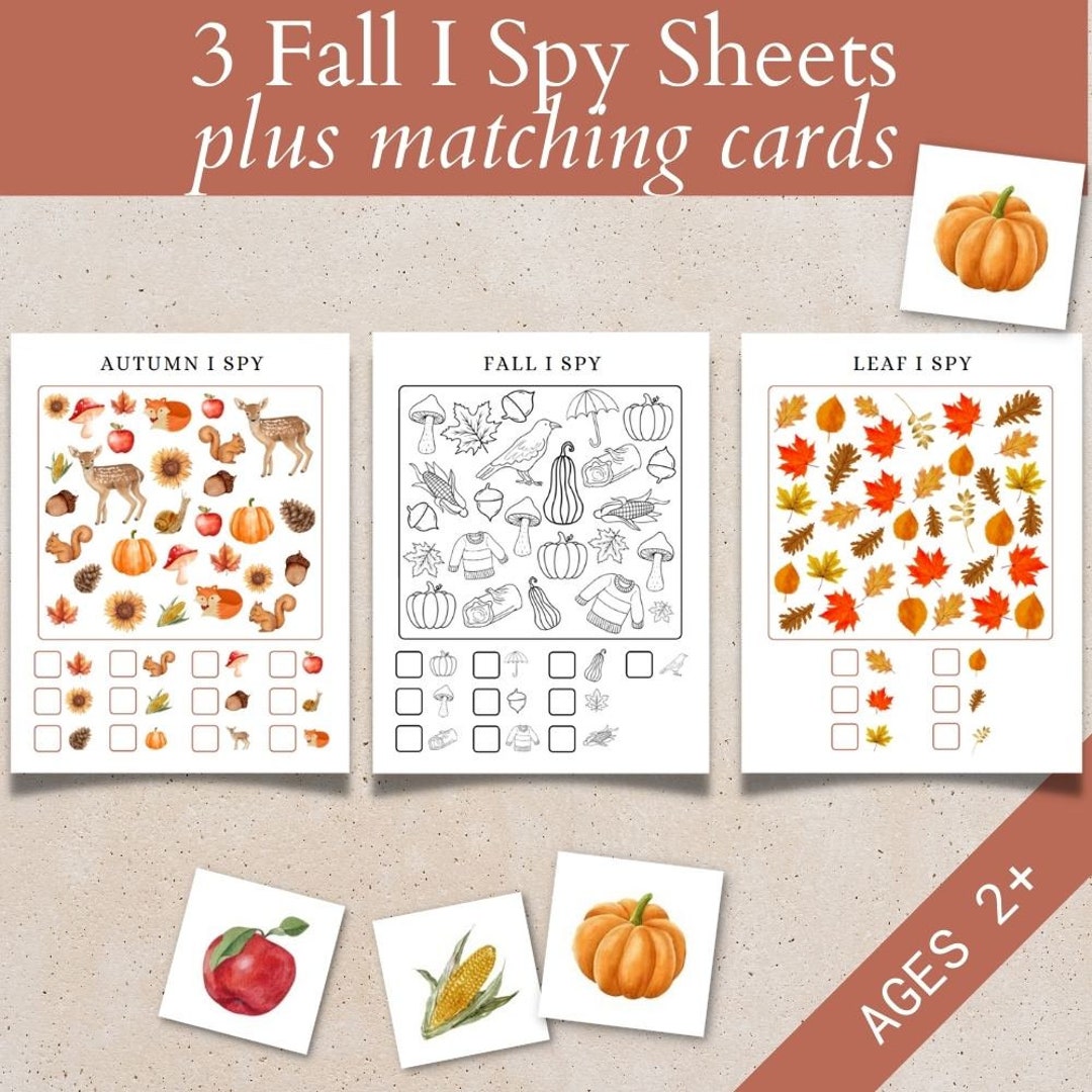Fall I Spy, Scavenger Hunt Fall, Memory Matching Game, Autumn Busy Book ...
