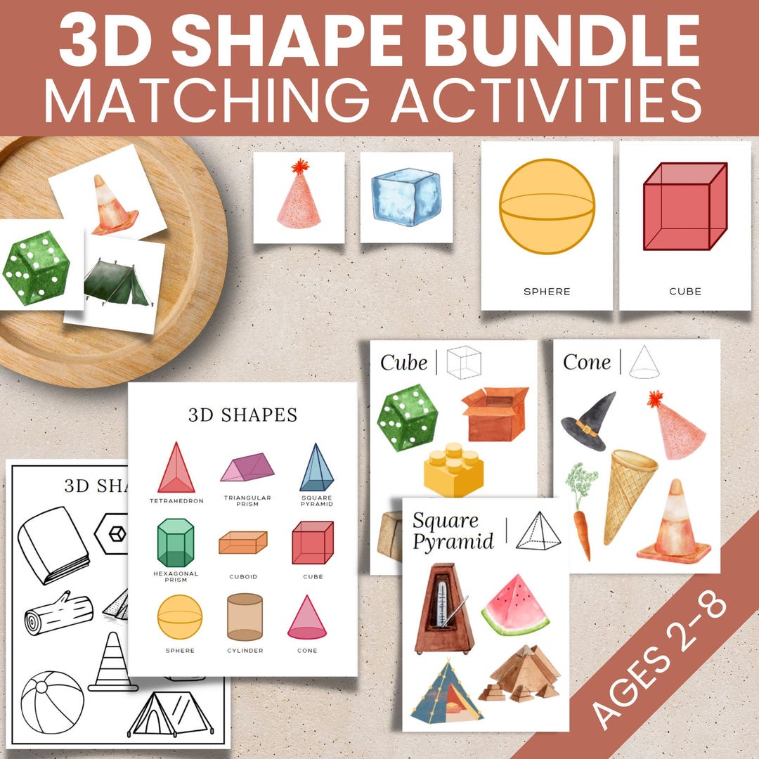 3D Shapes Flashcards Printable, Shape Matching Activities Kindergarten ...