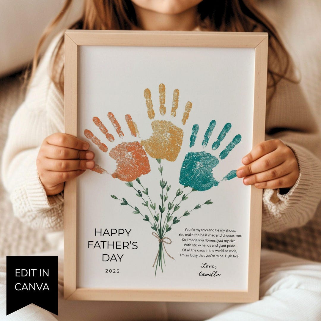 Dad Flower Handprint Art, Poem Father Day Gift From Kid, Bouquet ...