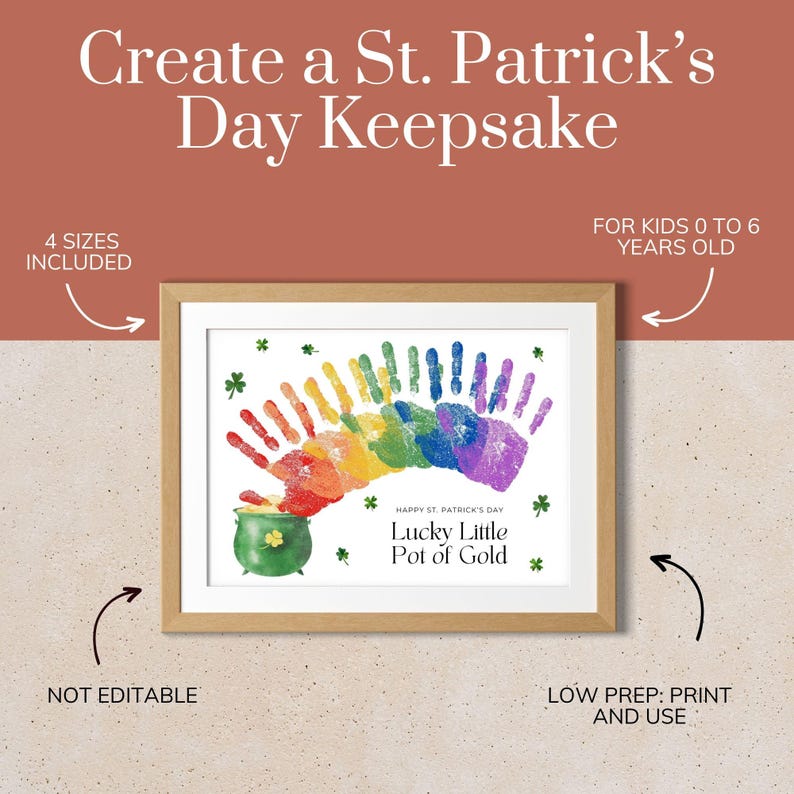 Pot of Gold Rainbow Handprint Art Printable, St Patricks Day Hand Print ...