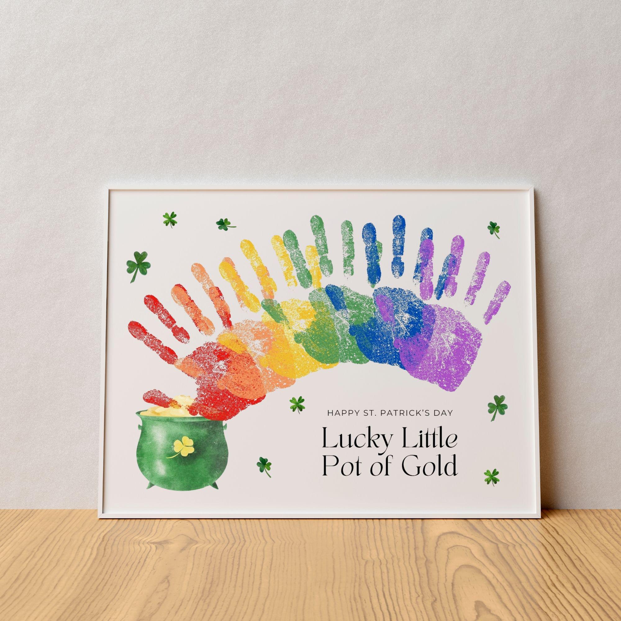 Pot of Gold Rainbow Handprint Art Printable, St Patricks Day Hand Print ...