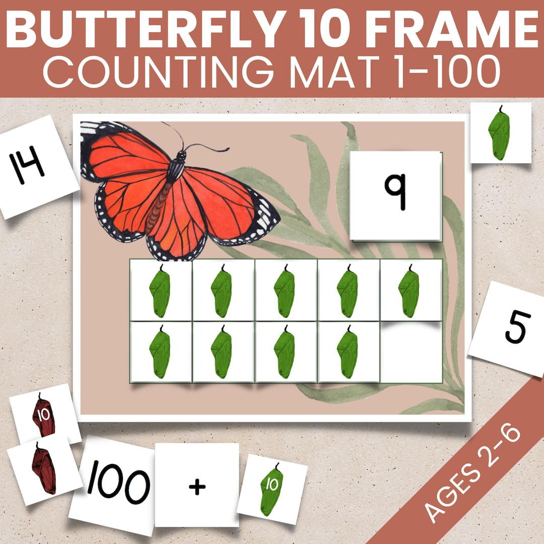 Butterfly Ten Frame Count to 100, Preschool Counting Printable ...