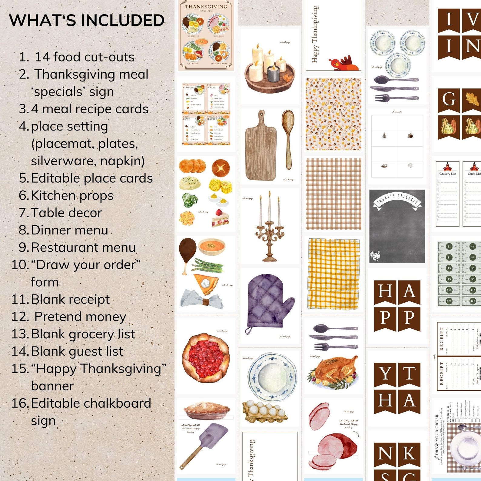 Thanksgiving Dramatic Play Set, Pretend Play Printable Fall Activity ...