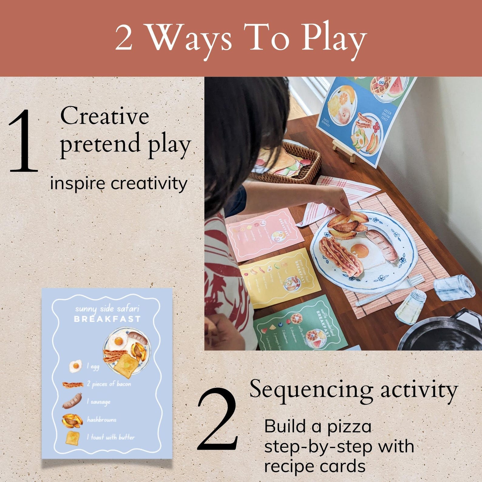 Breakfast Menu for Kids, Cooking Pretend Play Menu, Visual Recipe Card ...