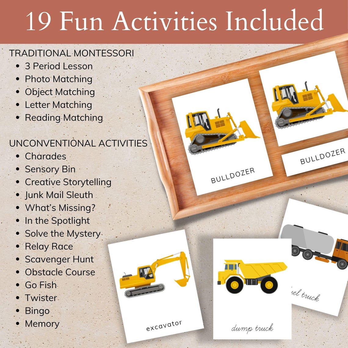 Construction Vehicle Flashcard Printable, Montessori 3 Part Cards for ...