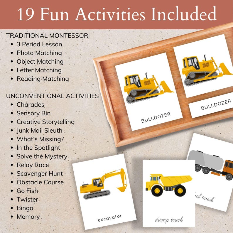 Construction Vehicle Flashcard Printable, Montessori 3 Part Cards for ...