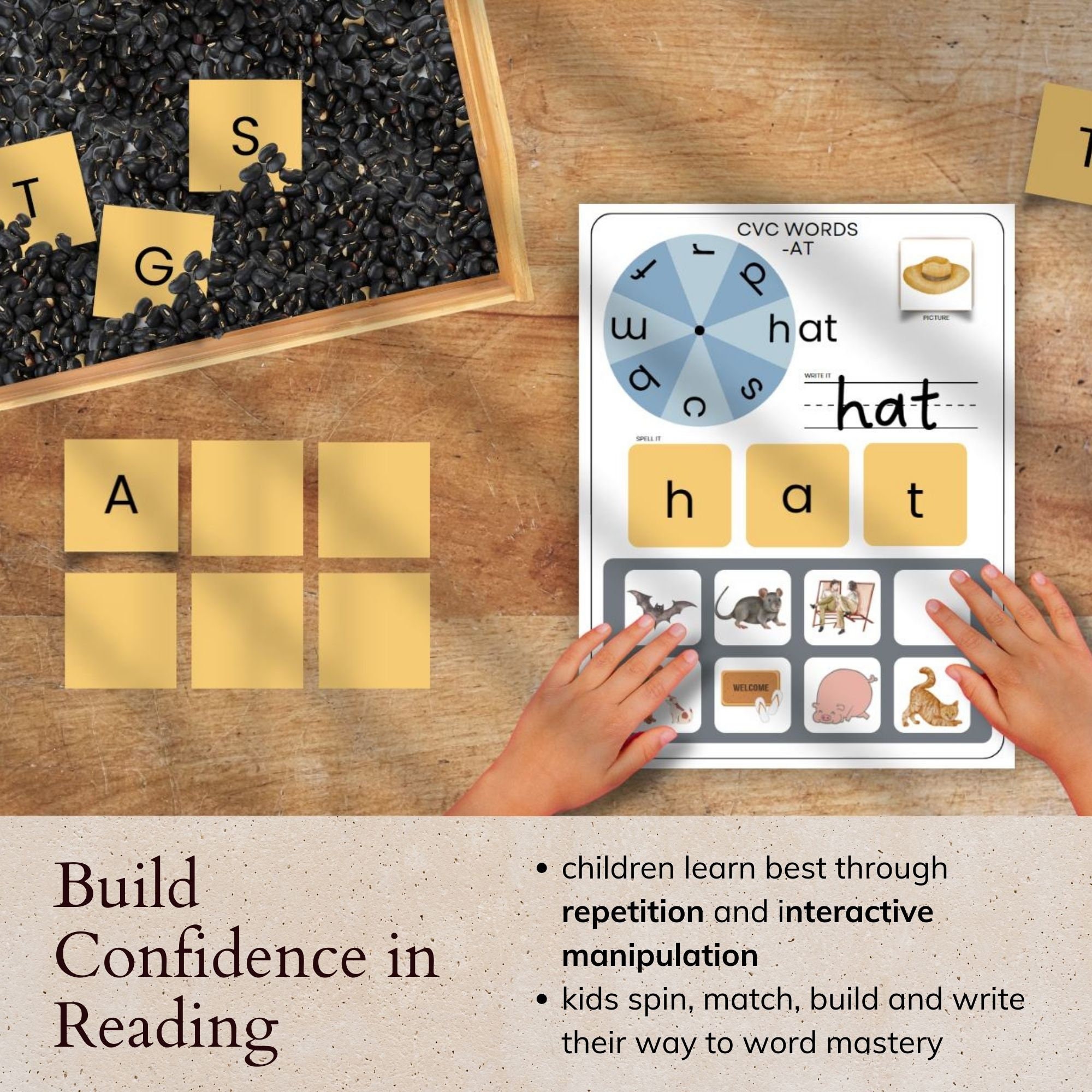 AT Word Family Reading Printable, CVC Word Worksheet, Short A Sound ...