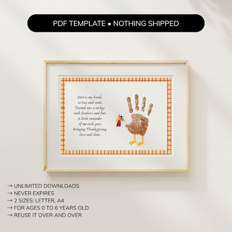 Thanksgiving Handprint Placemat Printable, Turkey Handprint Poem, Fall ...