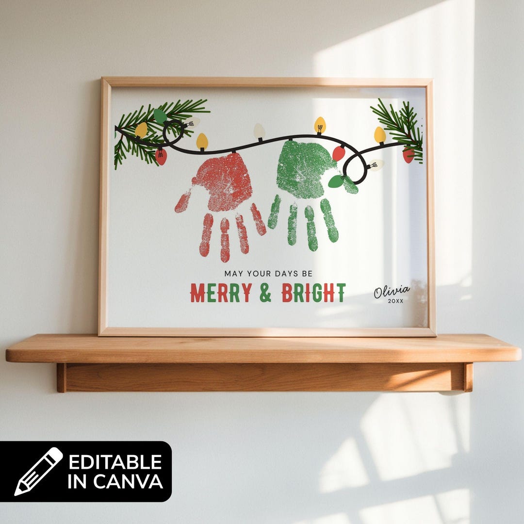 Christmas Lights Handprint Craft Printable for Kids, Merry and Bright ...