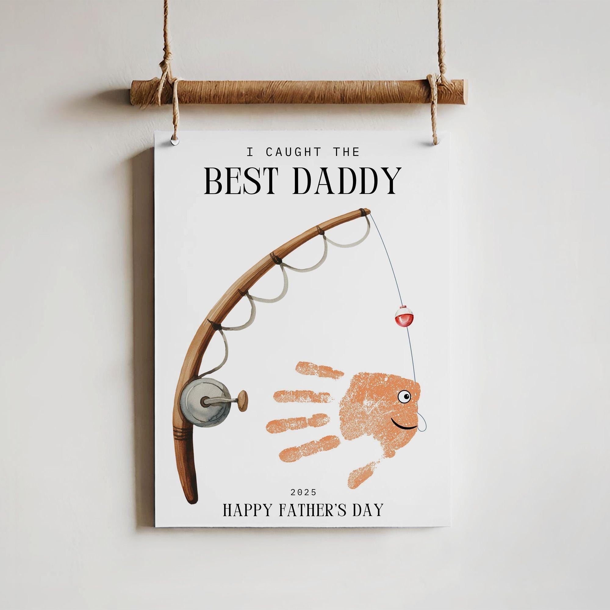 Editable Fathers Day Handprint Fishing Art, Caught the Best Dad Gift ...