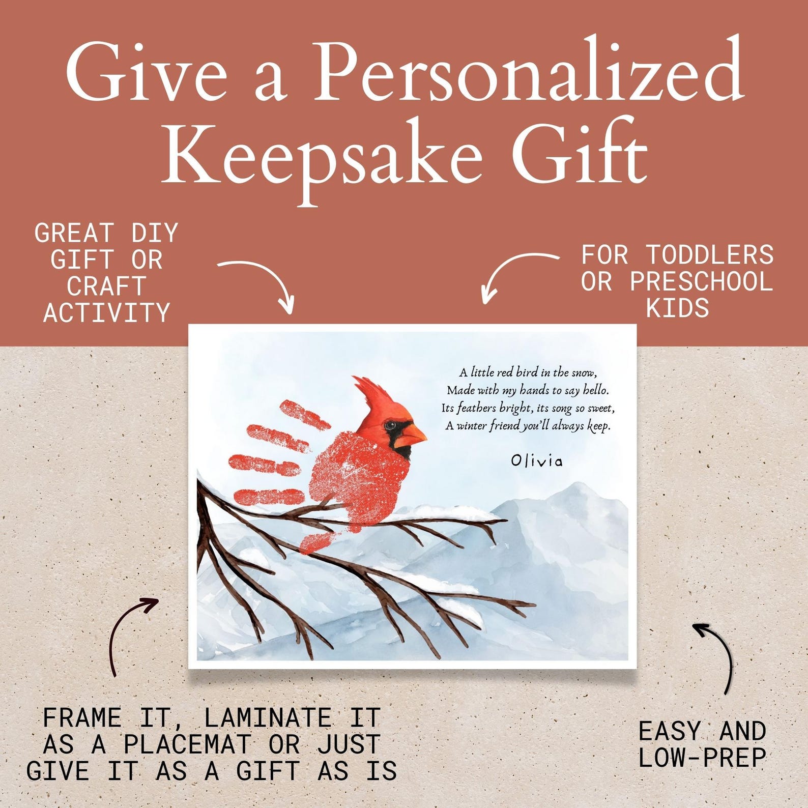 Cardinal Handprint Art Toddler, Hello Winter Handprint Craft Template ...