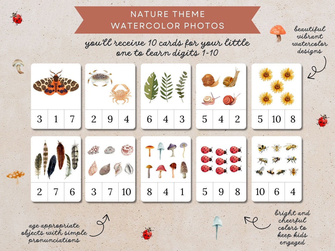 Nature Number Count and Clip Cards, Clothespin Game Printable ...