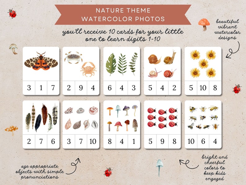Nature Number Count and Clip Cards, Clothespin Game Printable ...