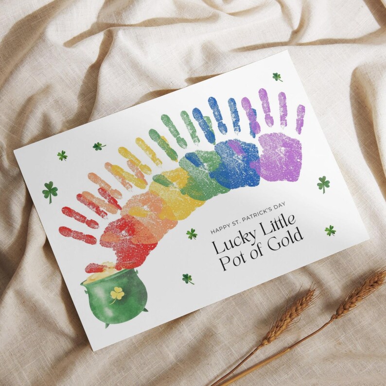 Pot of Gold Rainbow Handprint Art Printable, St Patricks Day Hand Print ...