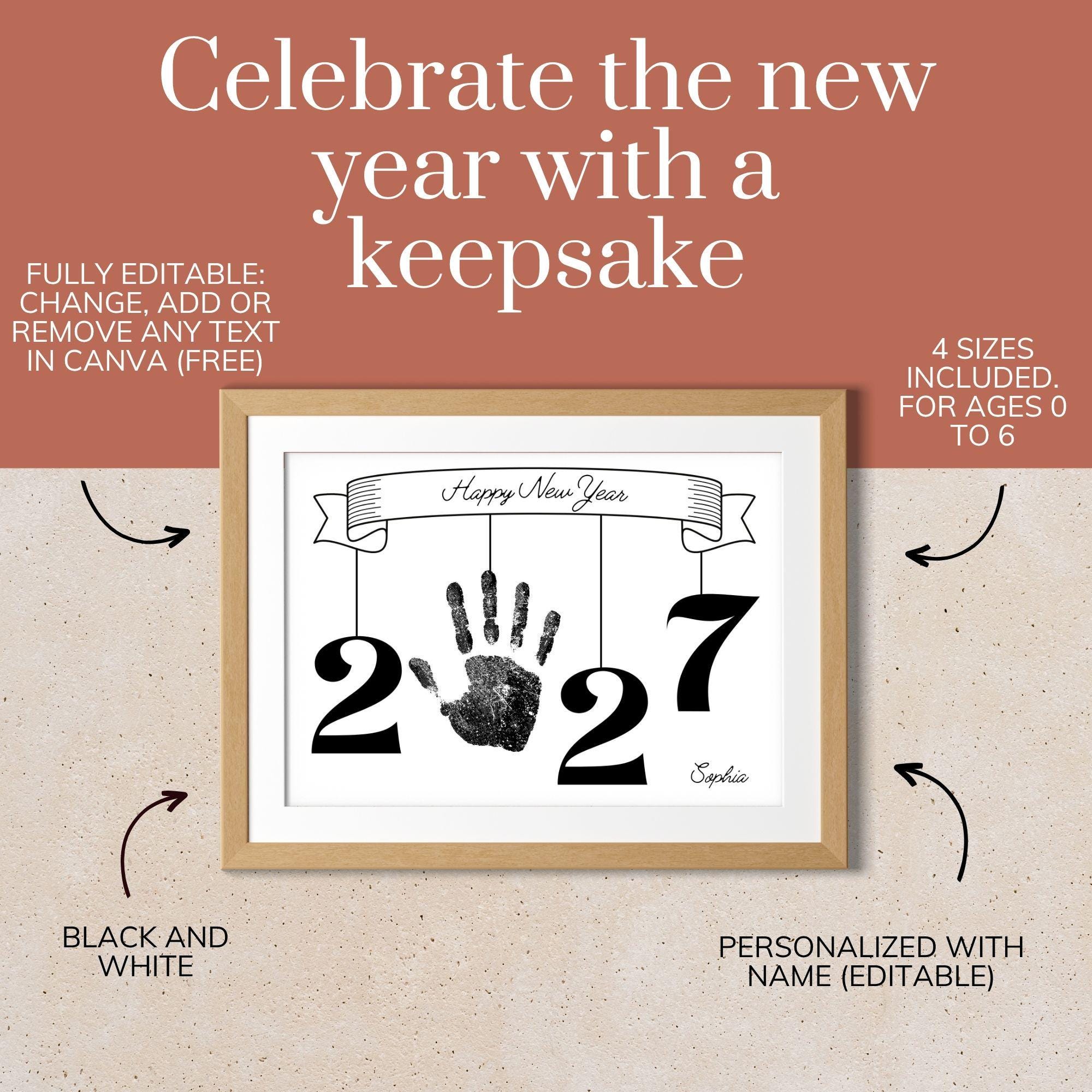 New Years Handprint Art Printable for Preschool, 2027 Handprint Craft ...