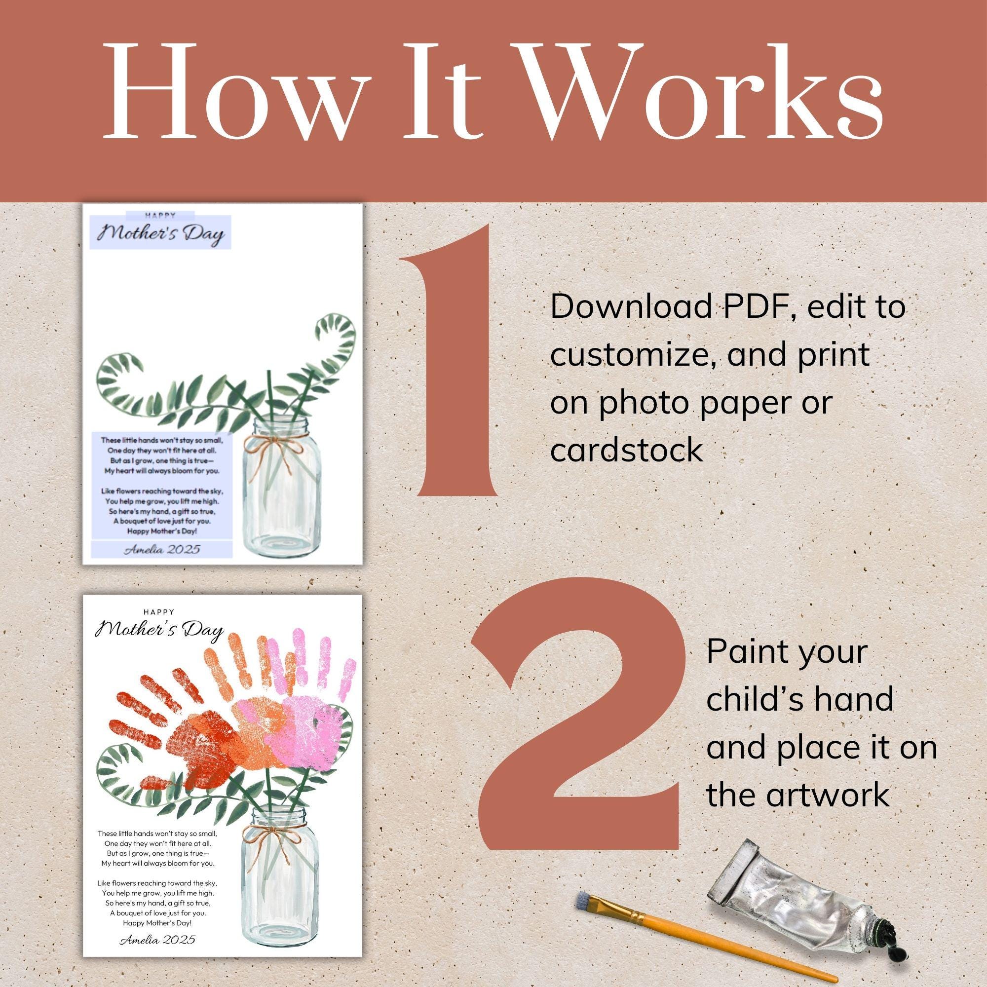 Custom Mothers Day Handprint Craft, Flower Bouquet Handprint Printable ...