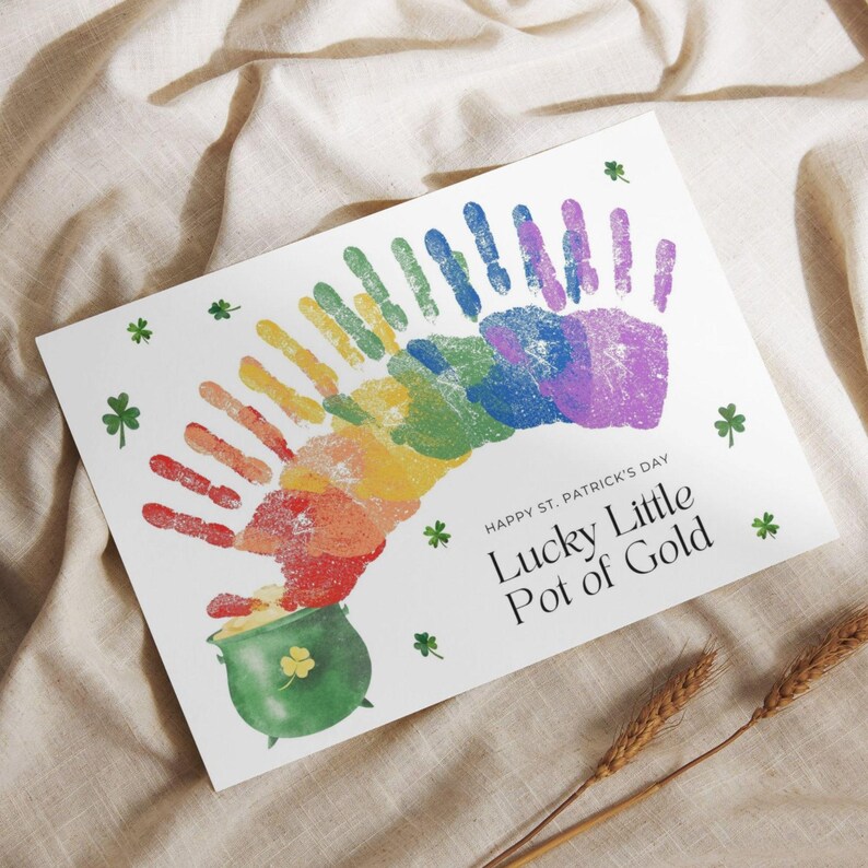 Pot of Gold Rainbow Handprint Art Printable, St Patricks Day Hand Print ...