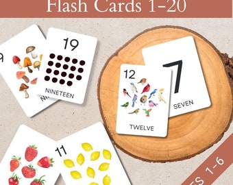 Printable Montessori Number Flash Cards 1-20 Preschool - Etsy