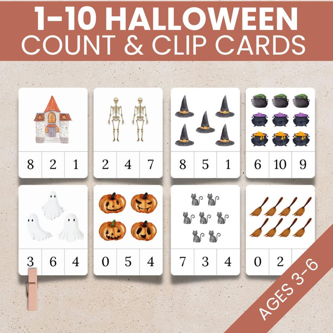 Halloween Count and Clip Cards | Learn Counting Manipulatives | Numbers ...