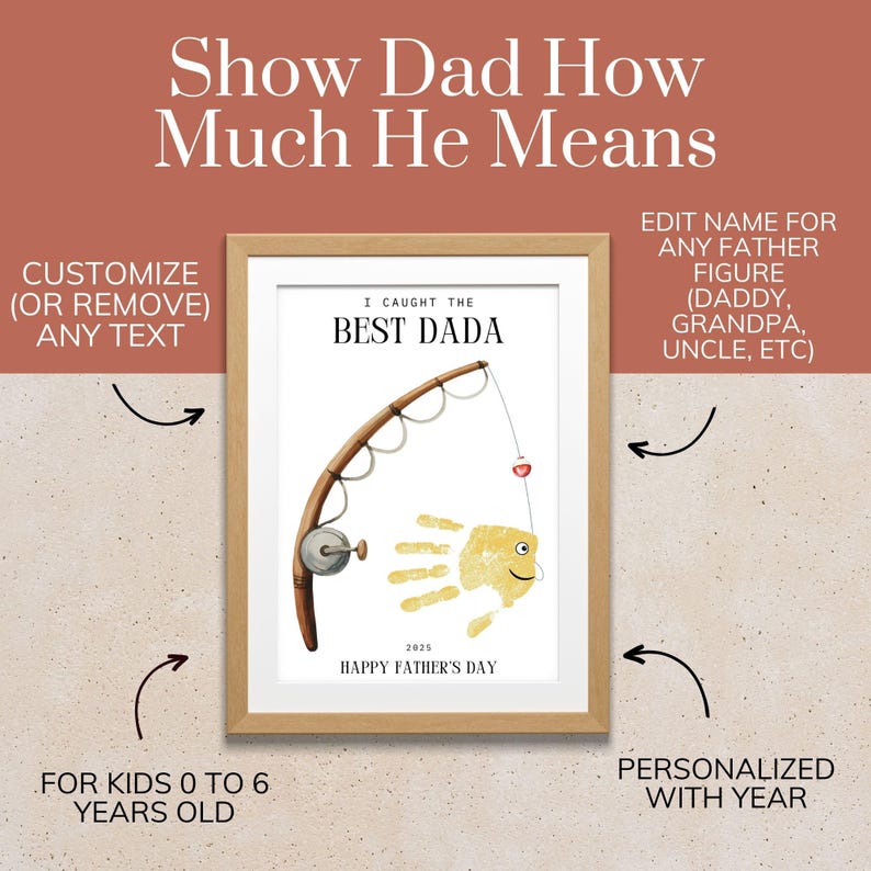 Editable Fathers Day Handprint Fishing Art, Caught the Best Dad Gift ...