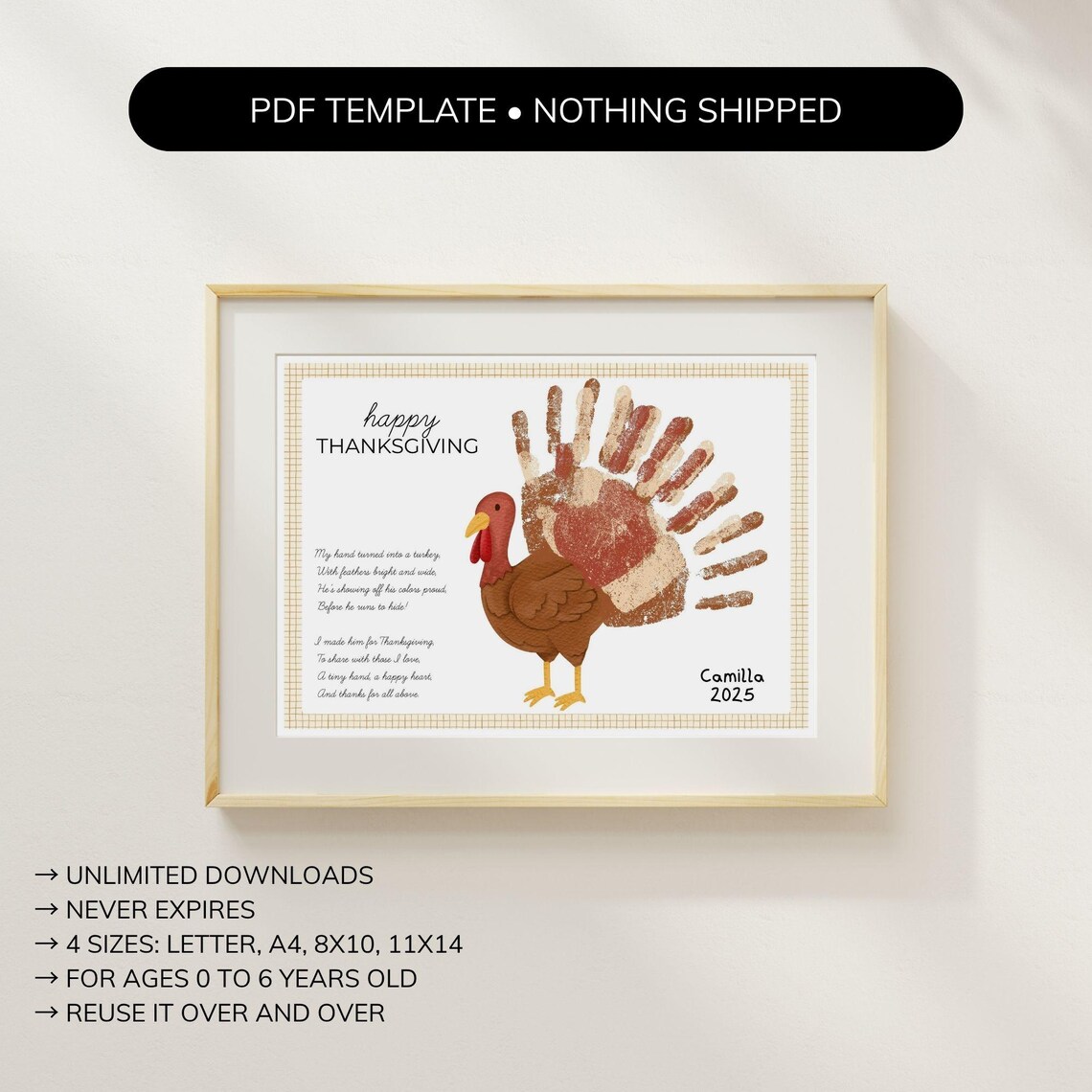Kids Thanksgiving Handprint Placemat Printable, Turkey Handprint Art ...