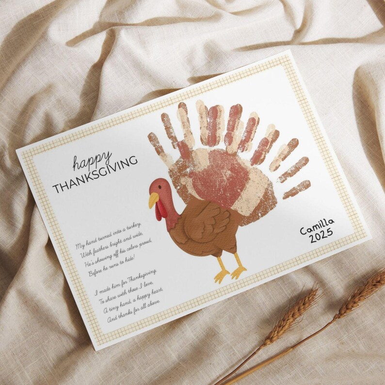 Kids Thanksgiving Handprint Placemat Printable, Turkey Handprint Art ...
