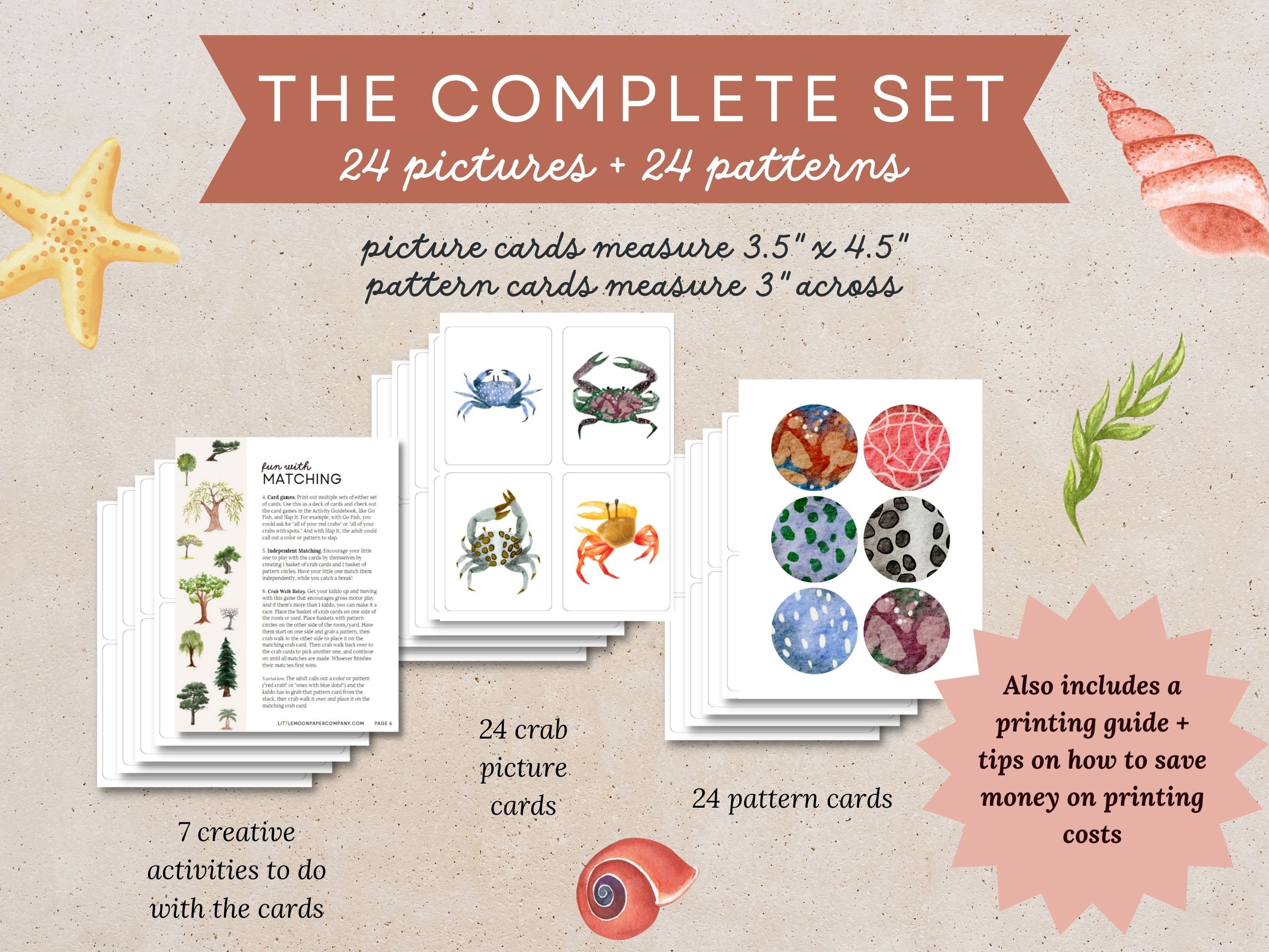 Crab Matching Card Digital Download, Beach Ocean Learning Montessori ...