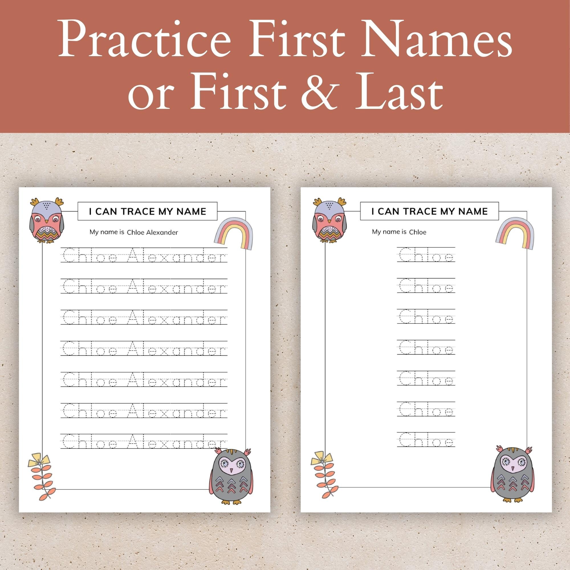 Editable Name Tracing Sheet Owl Printable, Handwriting Practice for Kid ...
