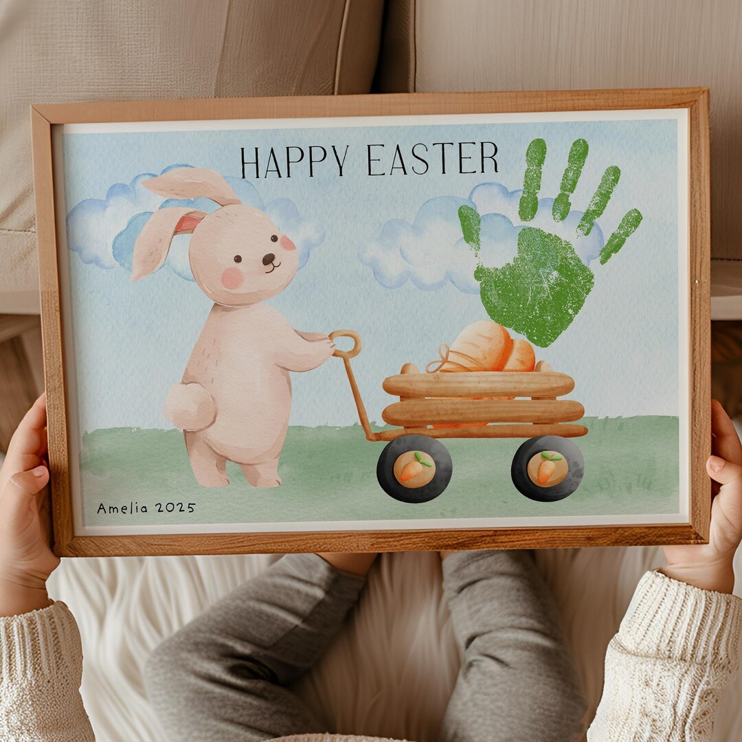 Easter Bunny Handprint Art Printable, Easter Carrot Handprint Keepsake ...