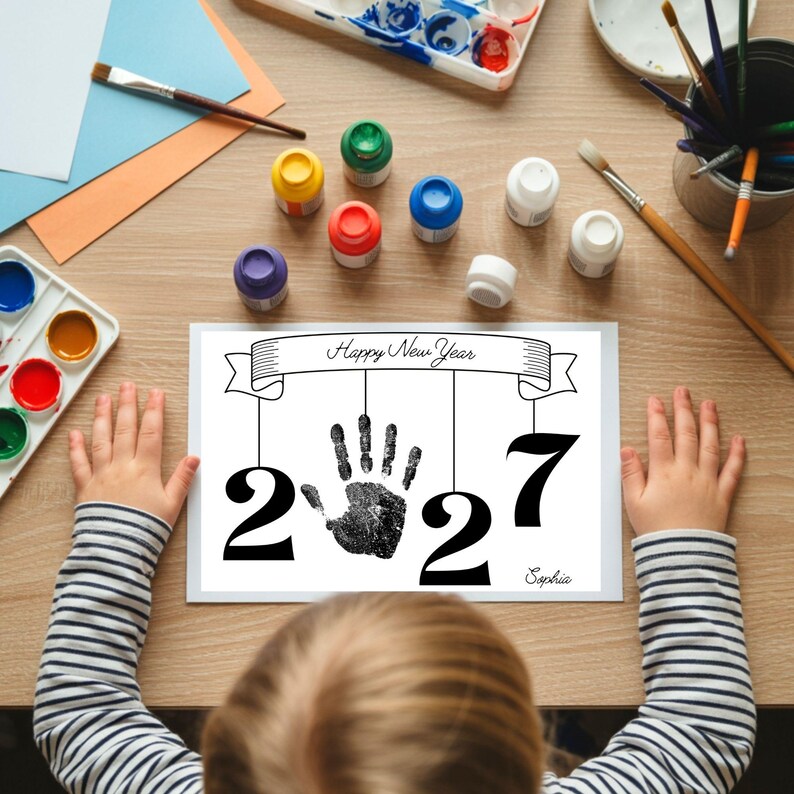 New Years Handprint Art Printable for Preschool, 2027 Handprint Craft ...