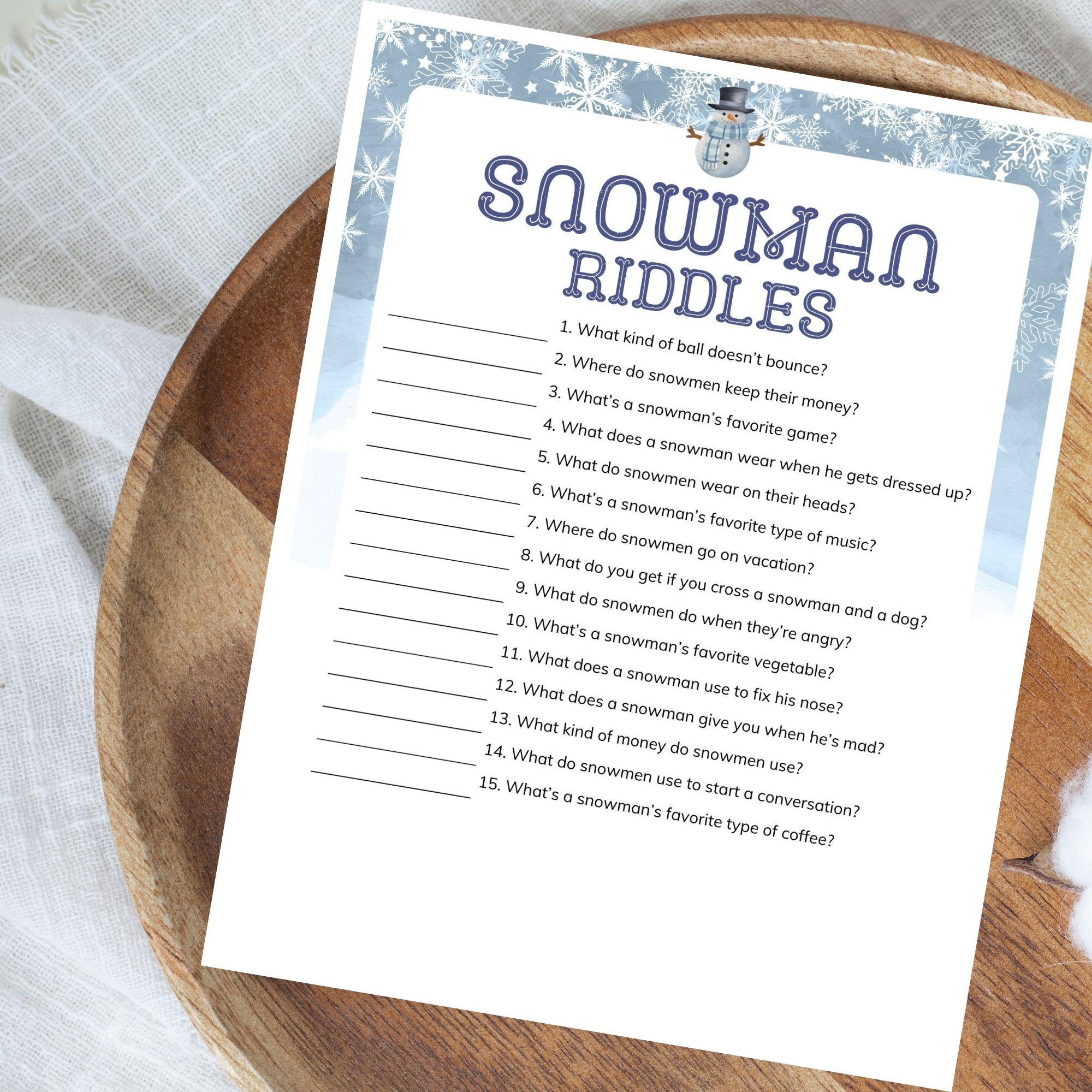 Snowman Riddles Game Printable, Winter Riddle Me This With Answers ...