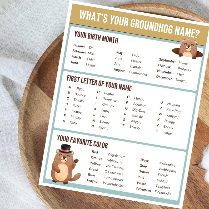 Whats Your Groundhog Name Generator With Name Tag Printable, Groundhog ...