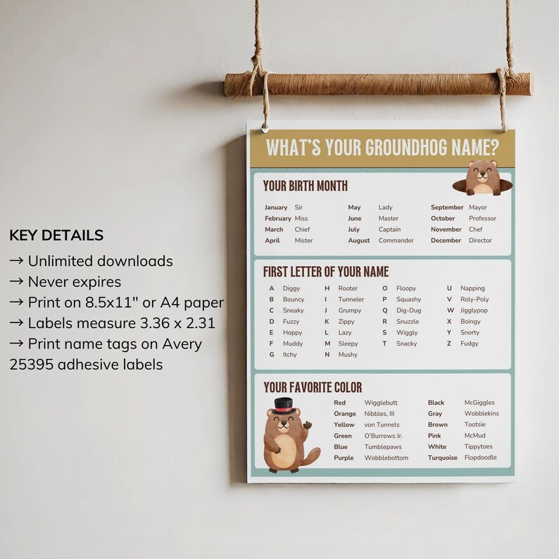 Whats Your Groundhog Name Generator With Name Tag Printable, Groundhog ...