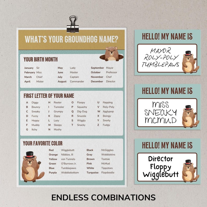 Whats Your Groundhog Name Generator With Name Tag Printable, Groundhog ...