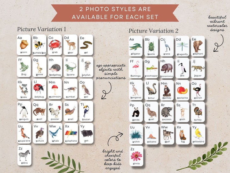 Nature Alphabet Flashcards for Kids, Watercolor ABC Cards Printable ...