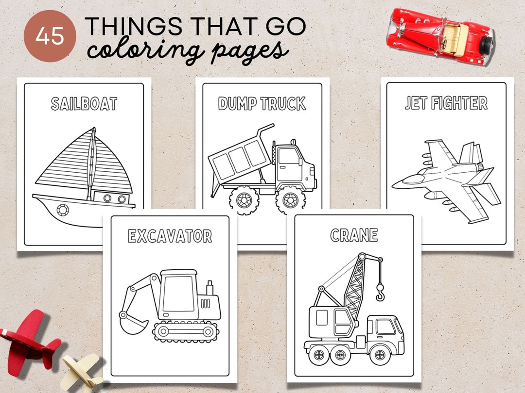 Vehicle Coloring Book PDF | Easy Truck, Cars, Construction Coloring ...