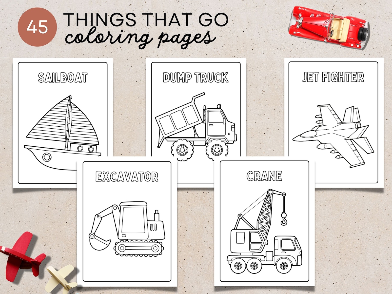 Vehicle Coloring Book PDF | Easy Truck, Cars, Construction Coloring ...