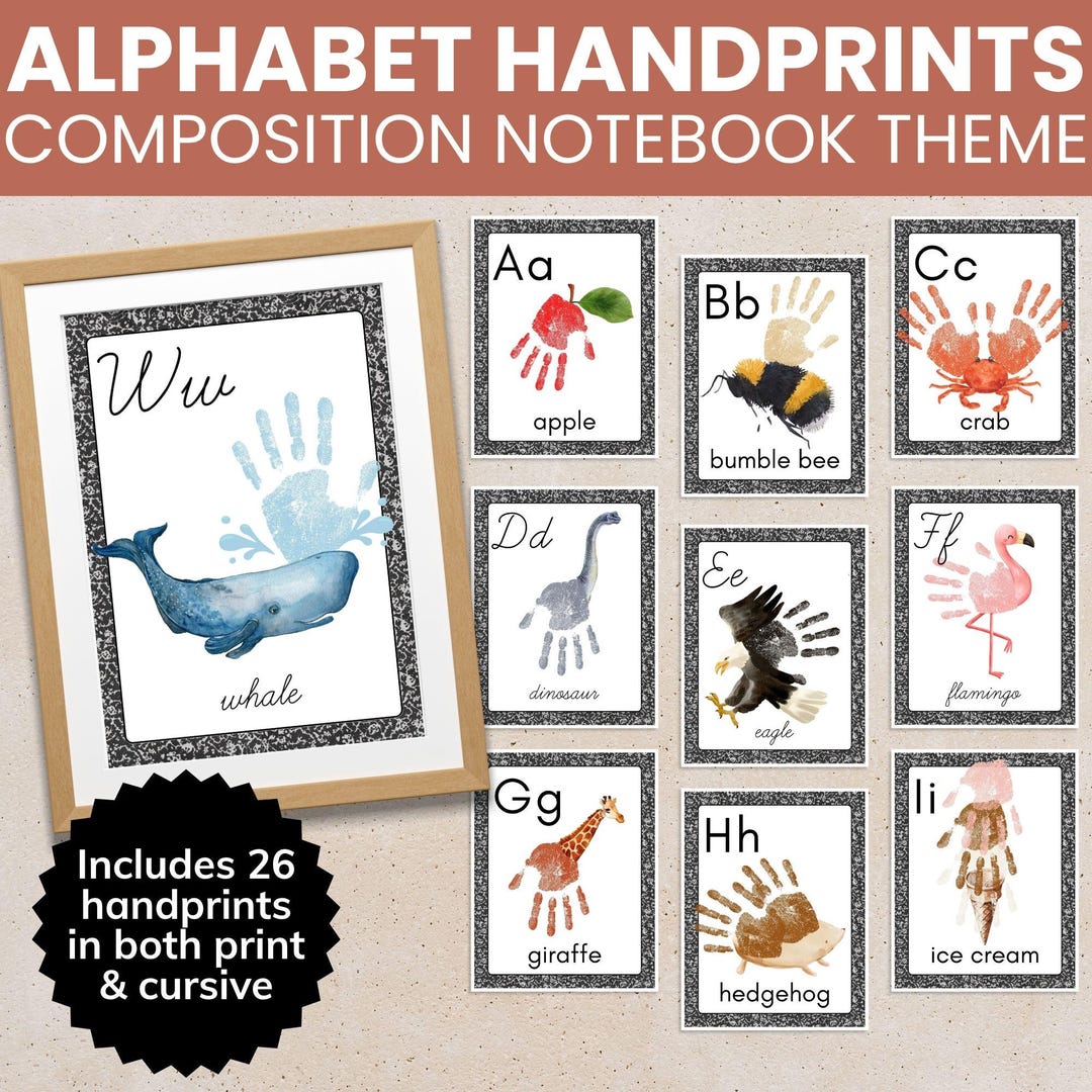 ABC Handprint Art Printable, Composition Notebook Alphabet Handprint ...
