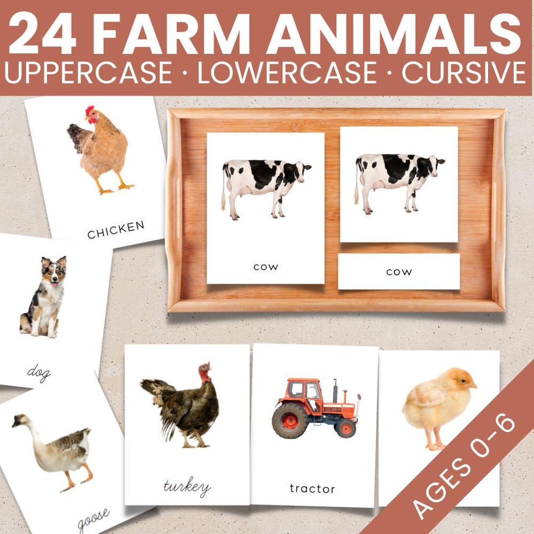 Farm Animal Flash Cards for Kids Printables, Memory Match Game Digital ...