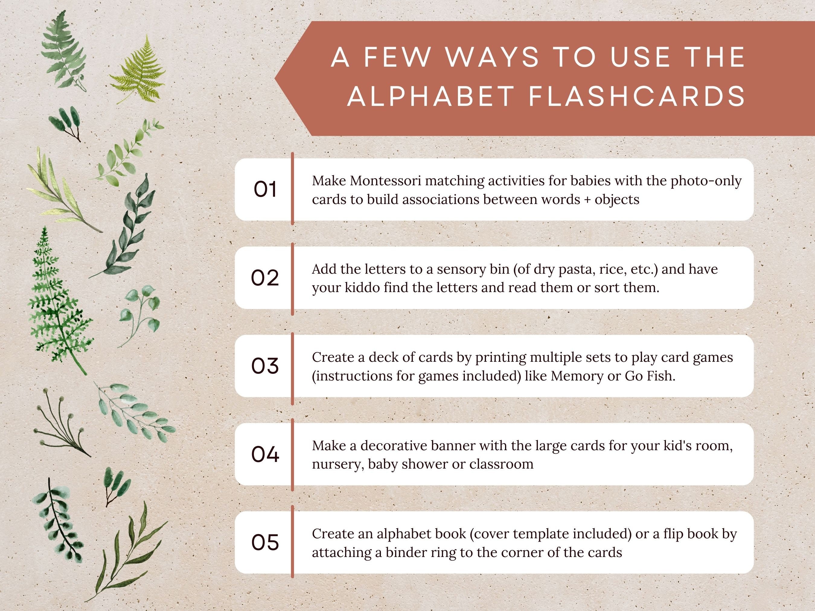 Nature Alphabet Flashcards for Kids, Watercolor ABC Cards Printable ...