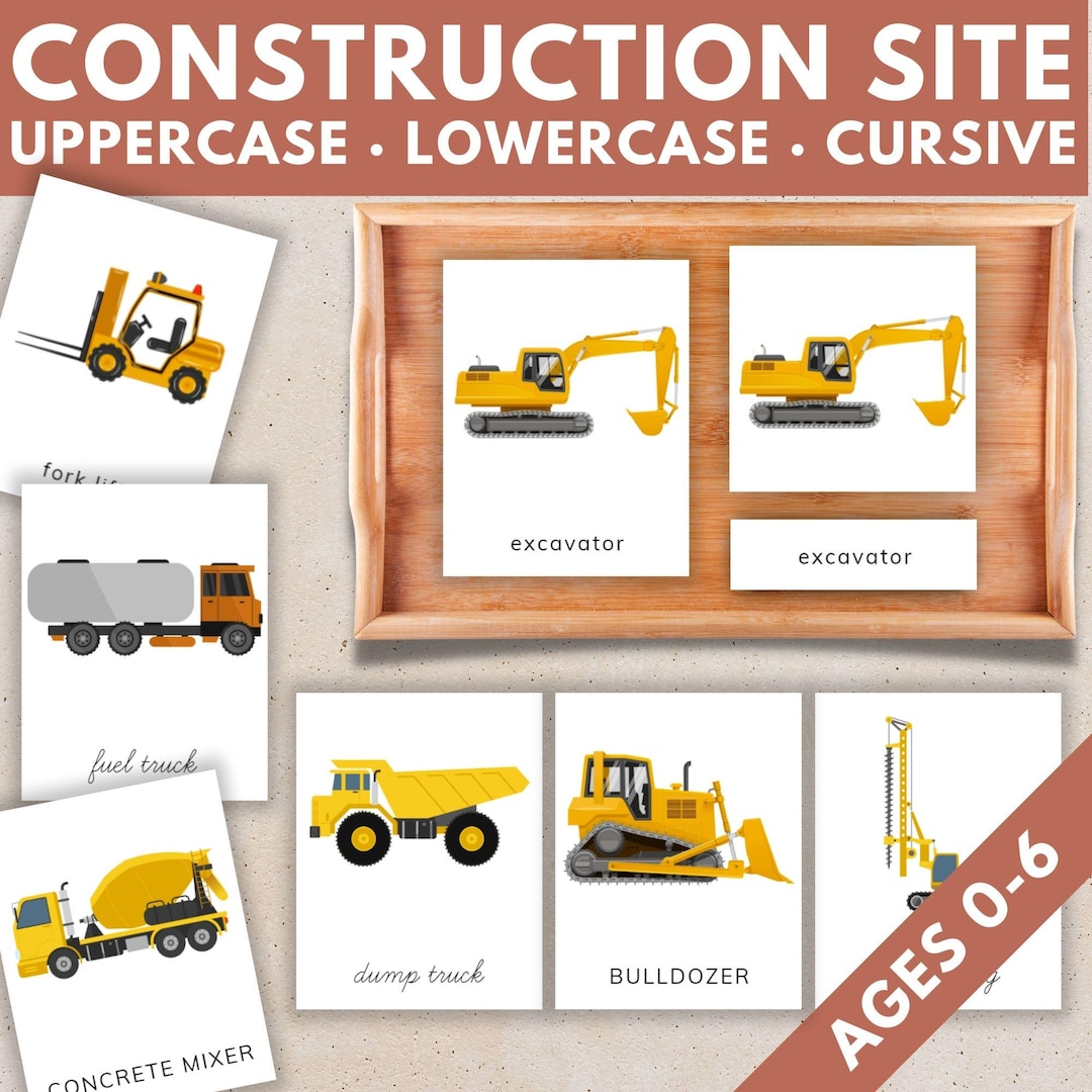 Construction Vehicle Flashcard Printable, Montessori 3 Part Cards for ...