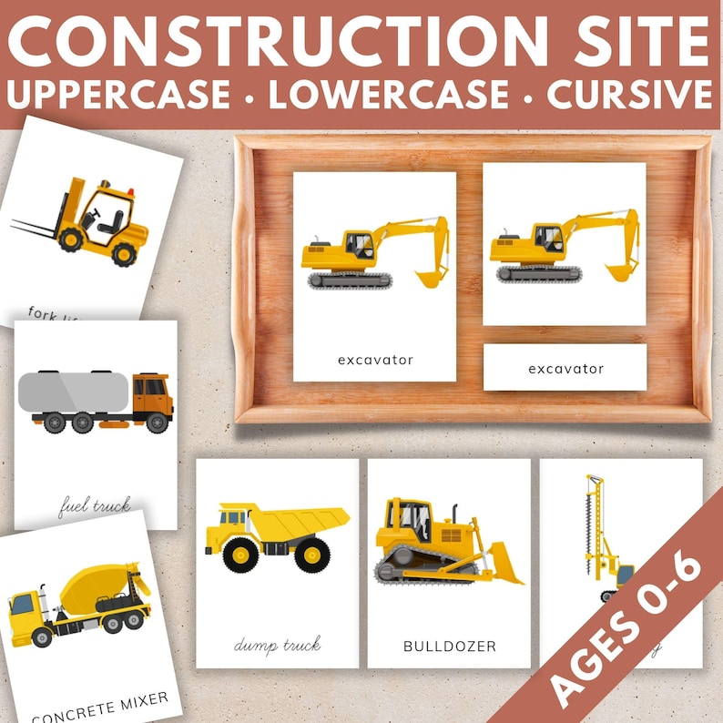 Construction Vehicle Flashcard Printable, Montessori 3 Part Cards for ...