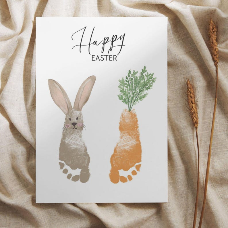 Easter Bunny Footprints Art Printable for Kids, Baby Carrot Foot Print ...
