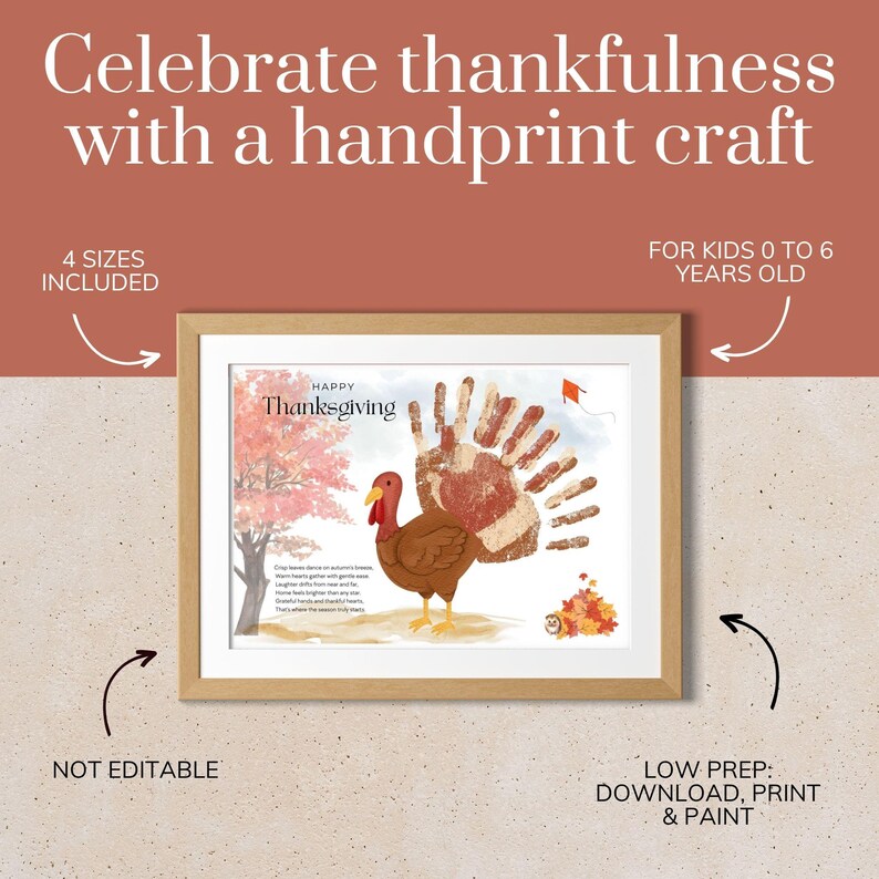 Turkey Handprint Art Printable, Thanksgiving Handprint Placemat Toddler ...
