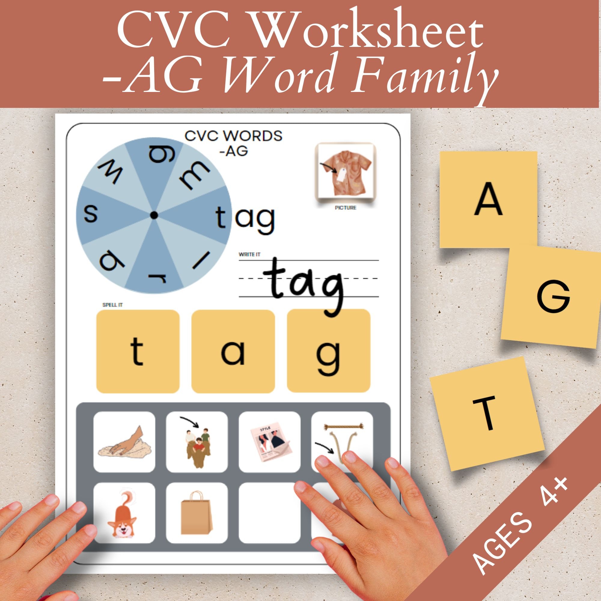 CVC Pictures Word Family Worksheet Printable, Short A Sound Rhyming ...